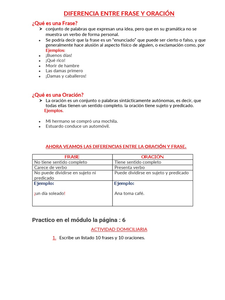Diferencia Entre Frase y Oración | PDF