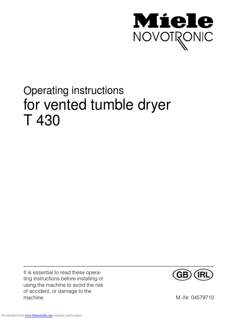For Vented Tumble Dryer T 430: Operating Instructions | PDF | Clothes ...