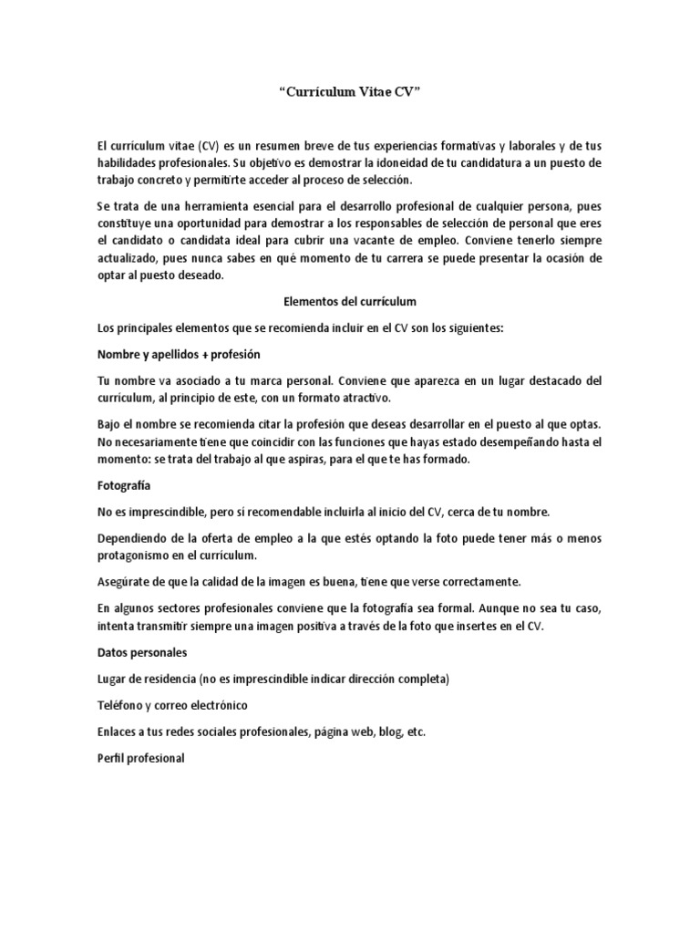Guía Completa para Crear un CV Efectivo | PDF