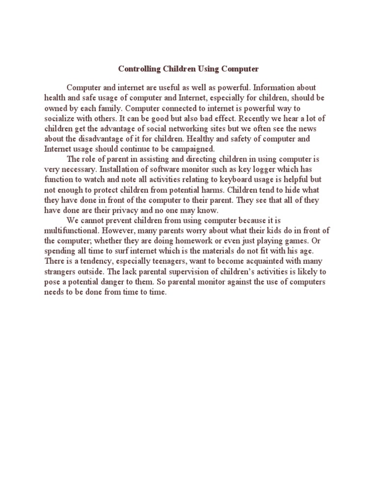 Controlling Children Using Computer | PDF | Internet | Paragraph