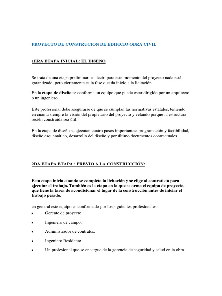 Etapas del Proyecto de Construcción Civil | PDF | Ingeniero civil ...