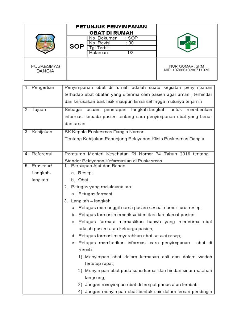 8 2 3 6 Sop Petunjuk Penyimpanan Obat Di Rumah Pdf