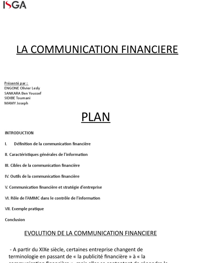 Exposé Communication Financière-1 | PDF | Actionnaire | la communication