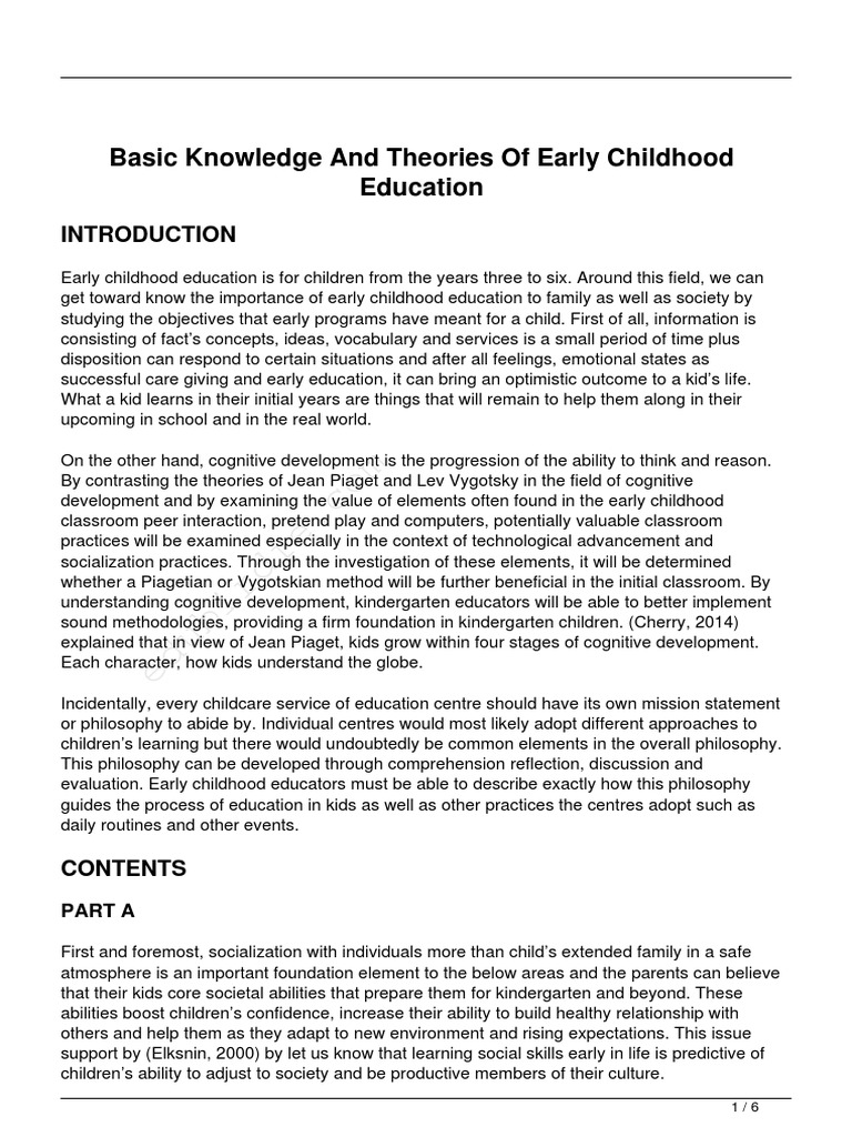 Basic Knowledge and Theories of Early Childhood Education | PDF ...