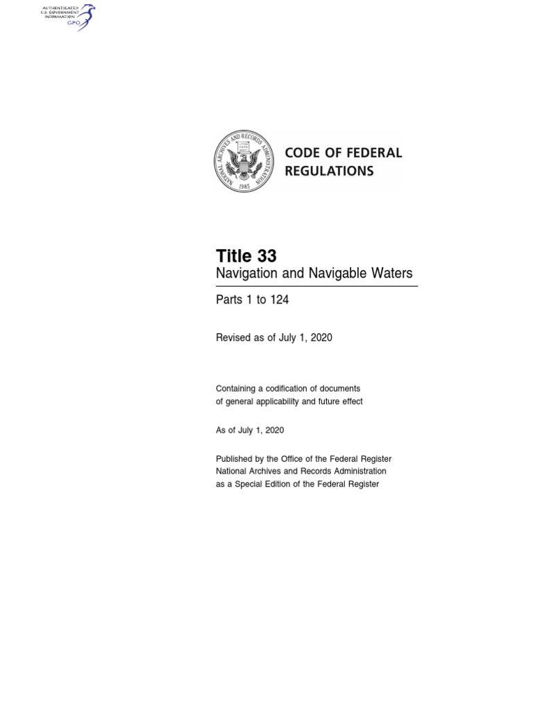 CFR 2020 Title33 Vol1 | PDF | Code Of Federal Regulations | United ...