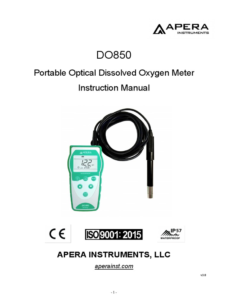 Portable Optical Dissolved Oxygen Meter Instruction Manual: Apera ...