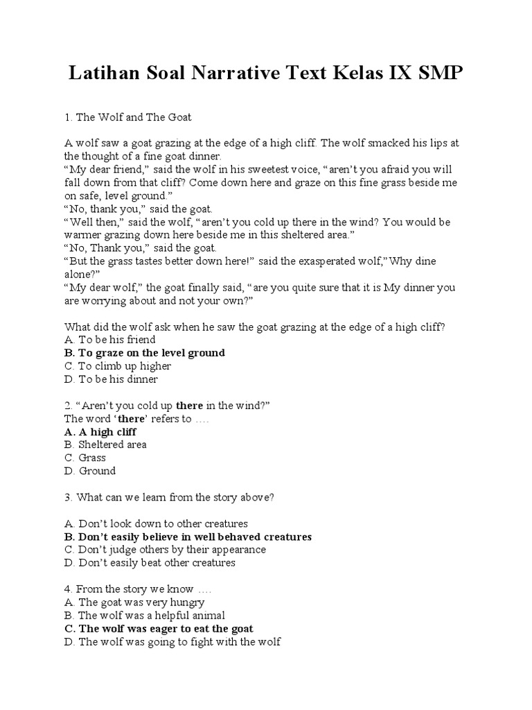 Latihan Soal Narrative Text Kelas IX SMP | PDF