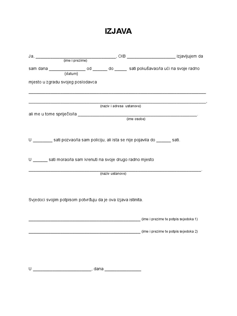 ZAPISNIK-IZJAVA U Slučaju Nedolaska Policije | PDF