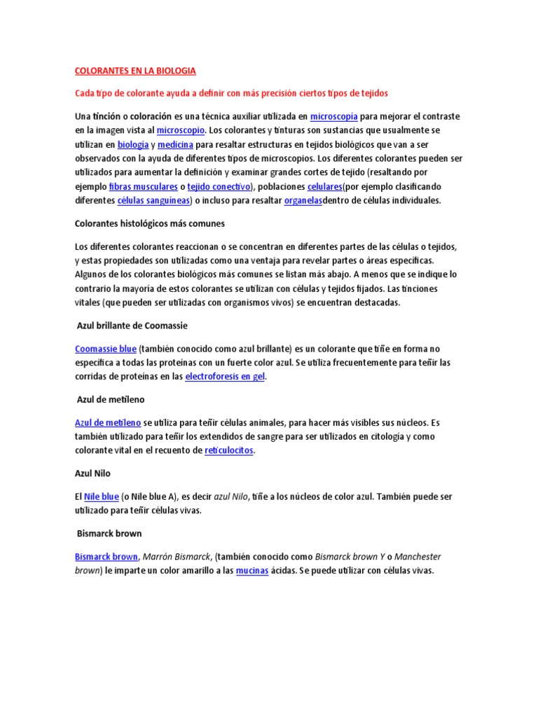 Colorantes Histológicos en Biología | PDF | Tinción | Histología