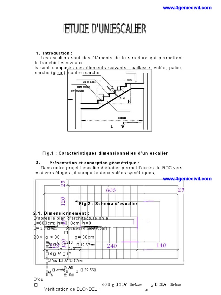 Introduction:: Fig.1: Caractéristiques Dimensionnelles D'un Escalier | PDF | Matériaux | Béton
