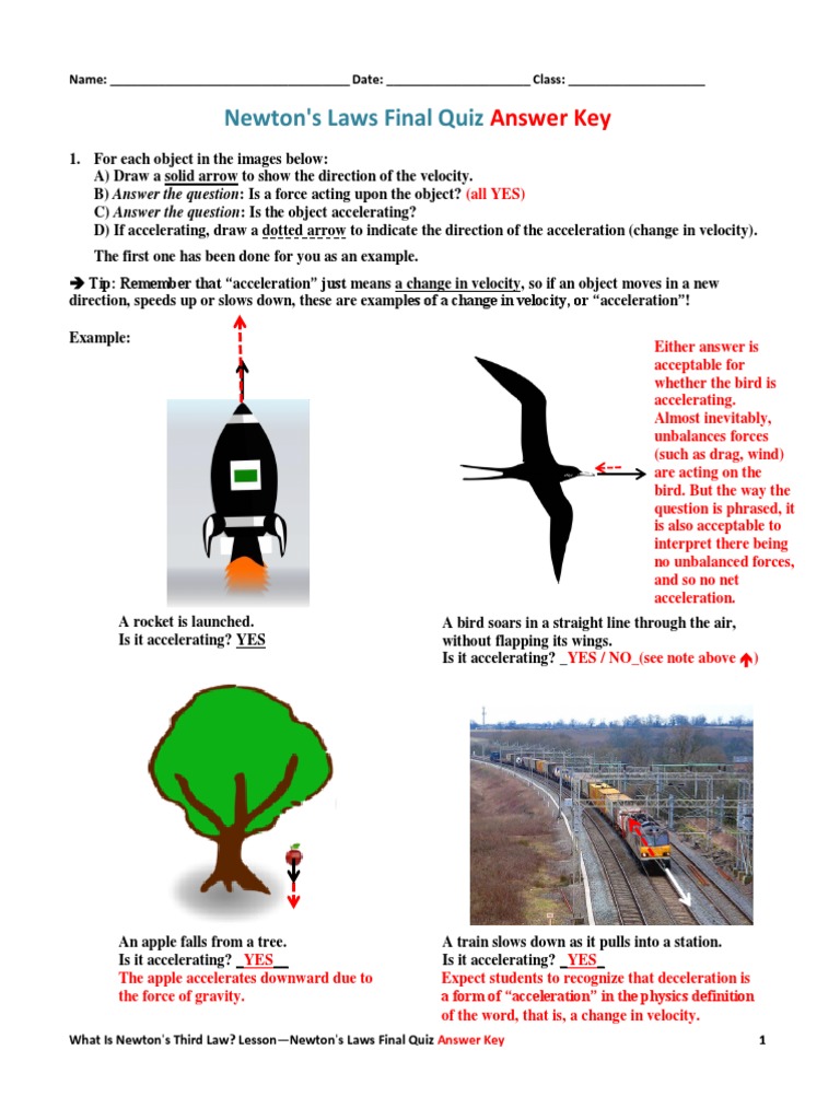 Newton's Laws Final Quiz: Answer Key | PDF | Force | Acceleration