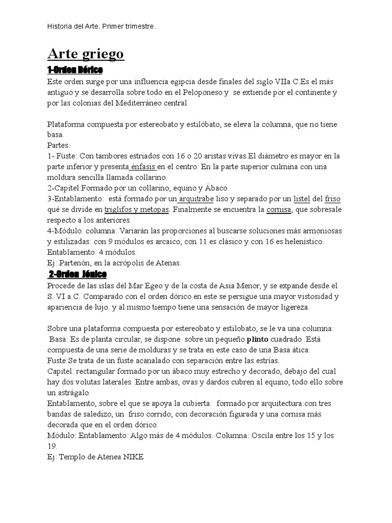 Arte Griego Examen 1 de 2do de Bach Apuntes | PDF | Escultura | Antigua ...