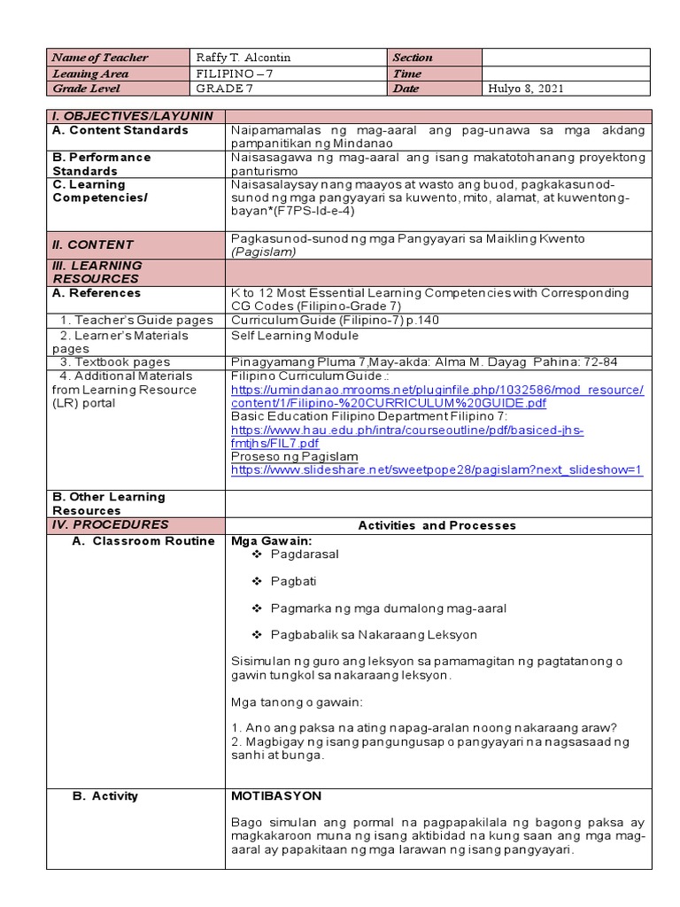 Alcontin Lesson Plan Revised 1 | PDF