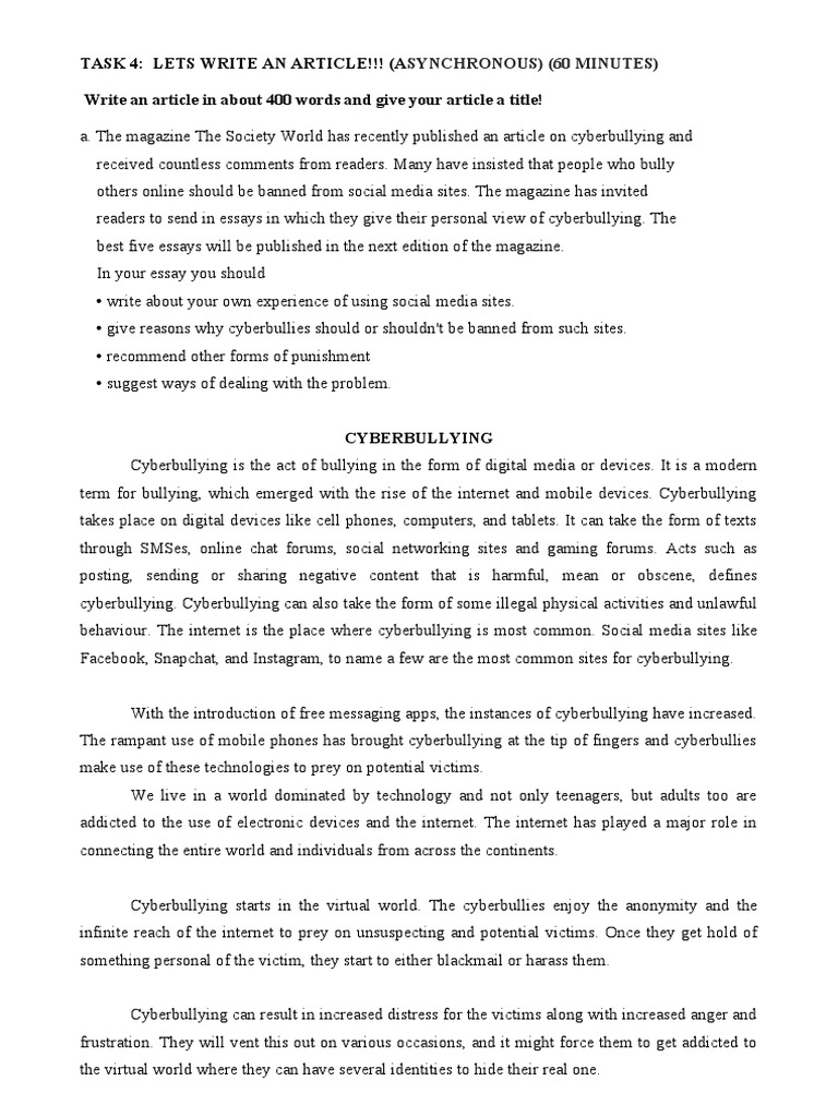 Task 4: Lets Write An Article!!! (A Write An Article in About 400 Words ...