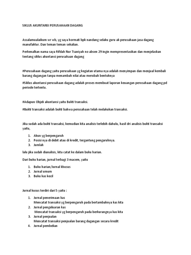 Script Siklus Akuntansi Perusahaan Jasa, Dagang, Dan Manufaktur | PDF