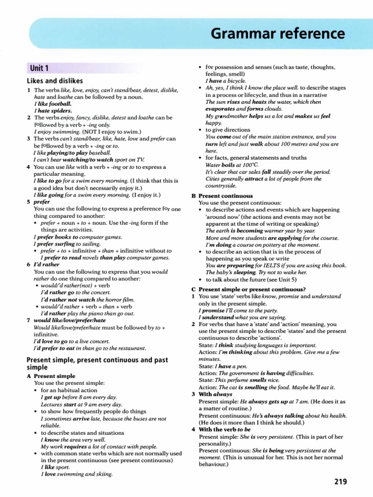 Grammar Reference: Unit 1 | PDF | Verb | Language Mechanics