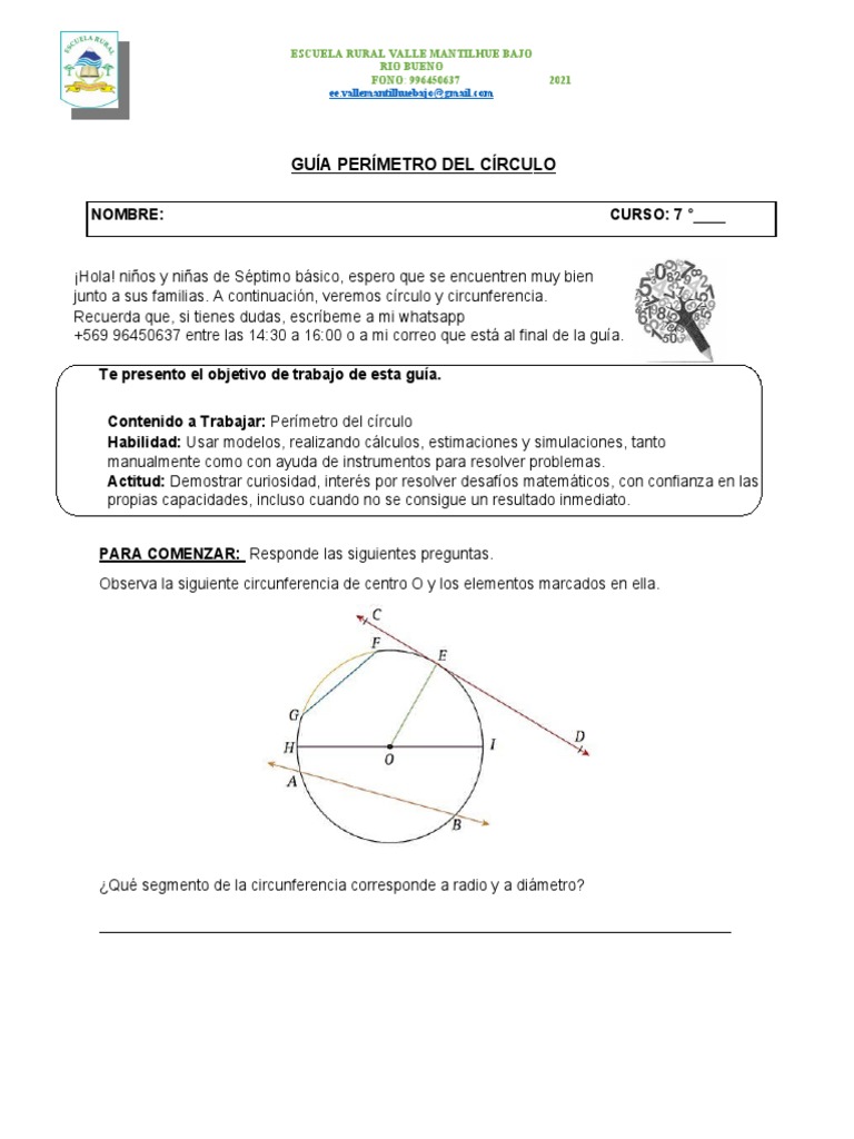 Guia 4 Perimetro Circunferencia | PDF | Circulo | Diámetro