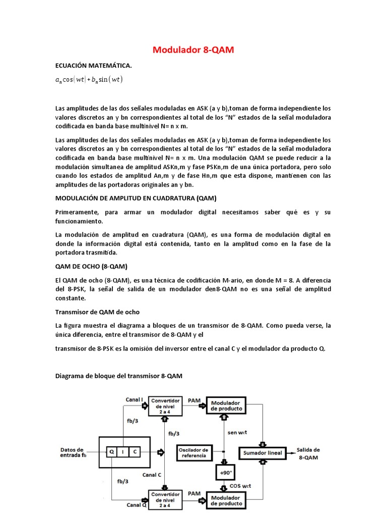 Modulador 8-QAM: Cos (WT) +B Sin (WT) | PDF | Ingeniería Informática ...