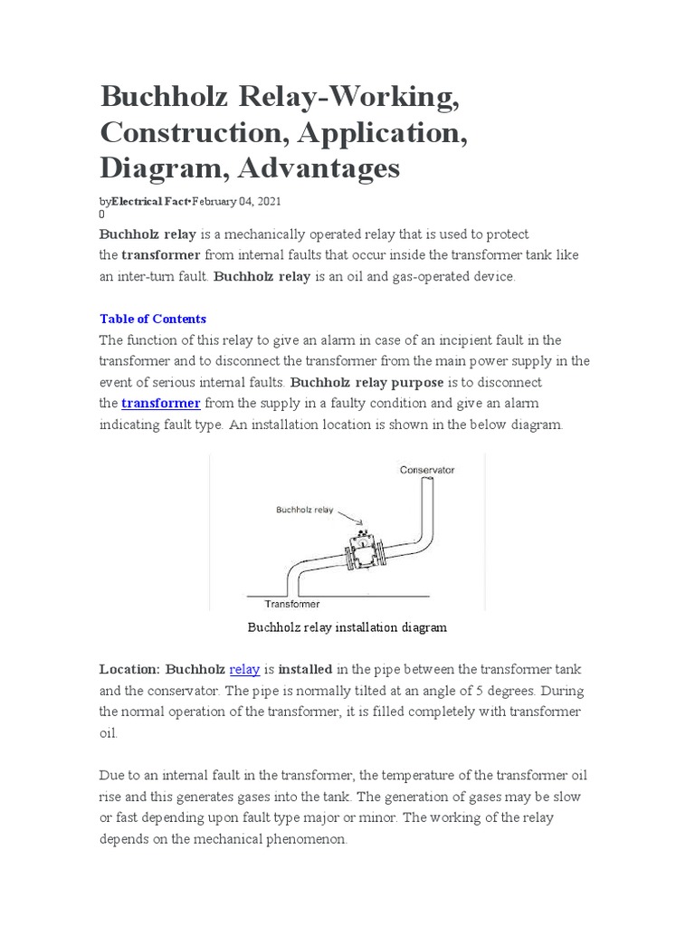 Buchholz Relay Working Construction Application Diagram Advantages