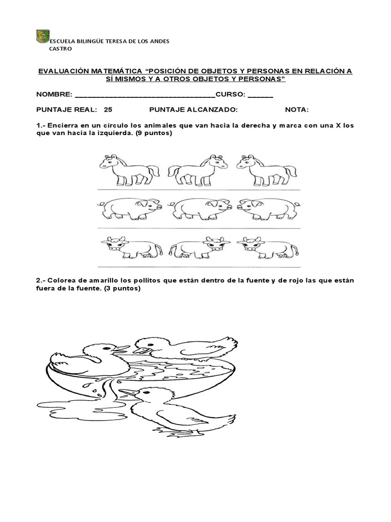 Evaluación de Matemática Posición de Los Objetos | PDF