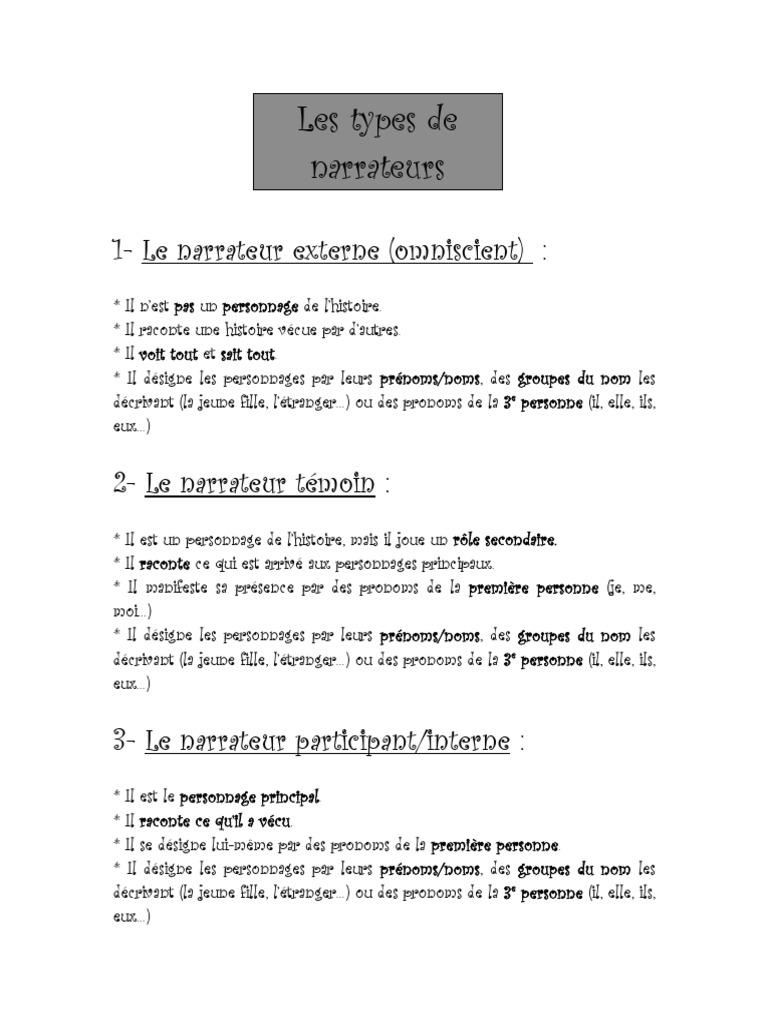 Types de narrateurs en littérature | PDF | Arts du langage et ...