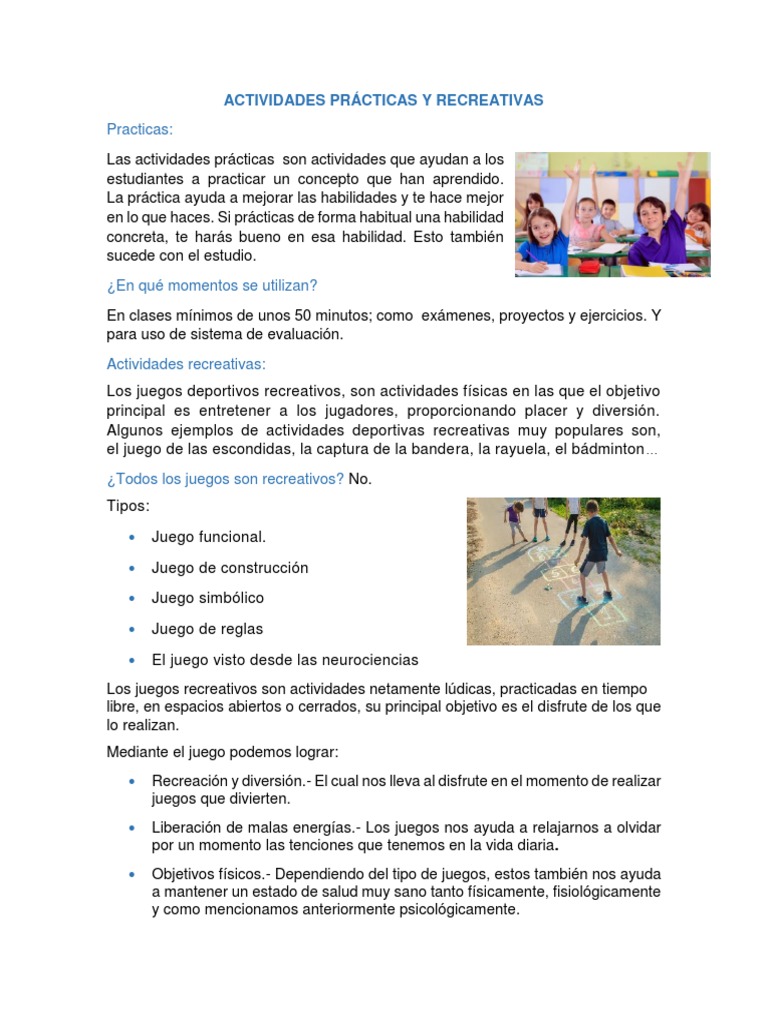 Actividades Prácticas y Recreativas | PDF | Crecimiento personal y ...