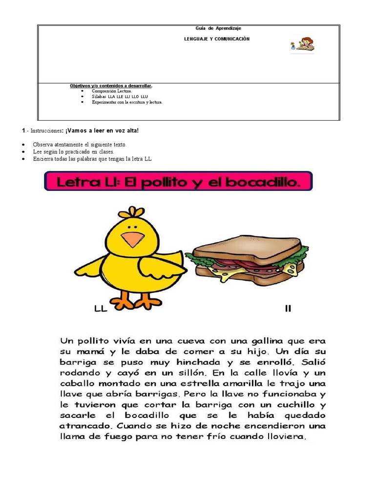 Guía de Trabajo Letra LL | PDF