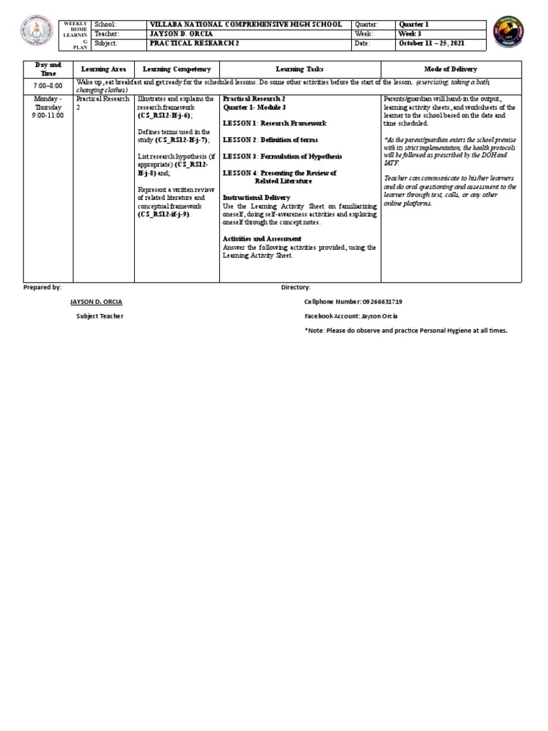 Changing Clothes) : Weekly Home Learnin G Plan | PDF | Learning | Pedagogy