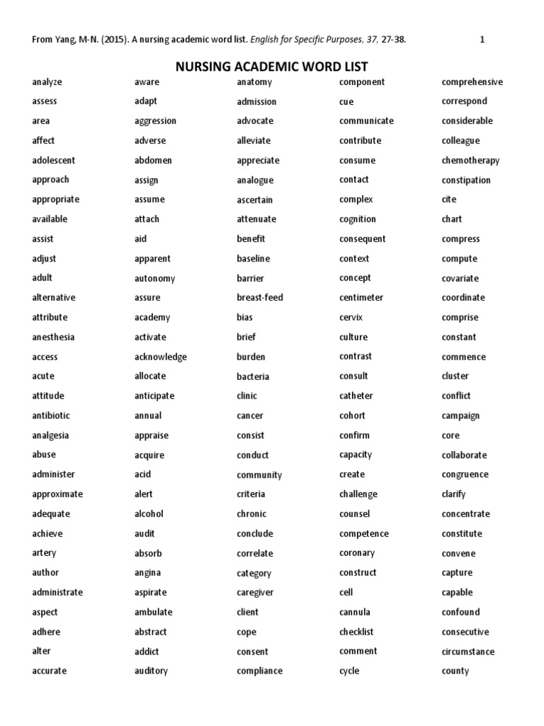 Nursing Academic Word List | PDF | Nursing | Clinical Medicine