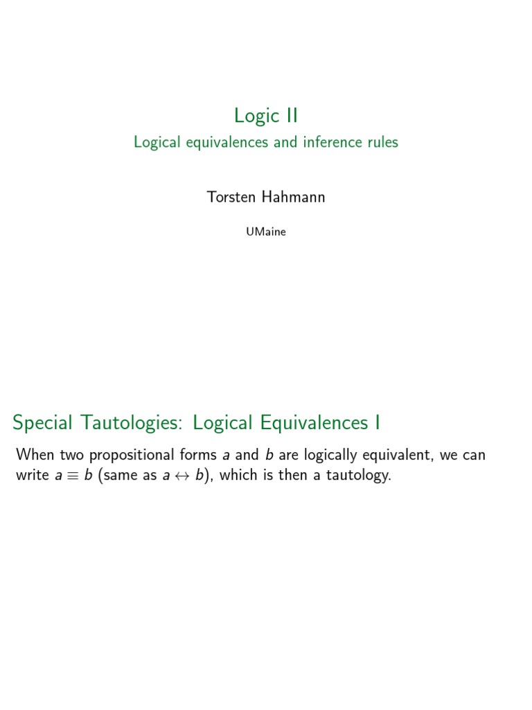 Logic II: Logical Equivalences and Inference Rules | PDF | Argument | Logical Consequence