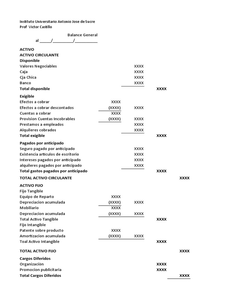 Formato para Balance General en Excel | PDF | Contabilidad financiera ...