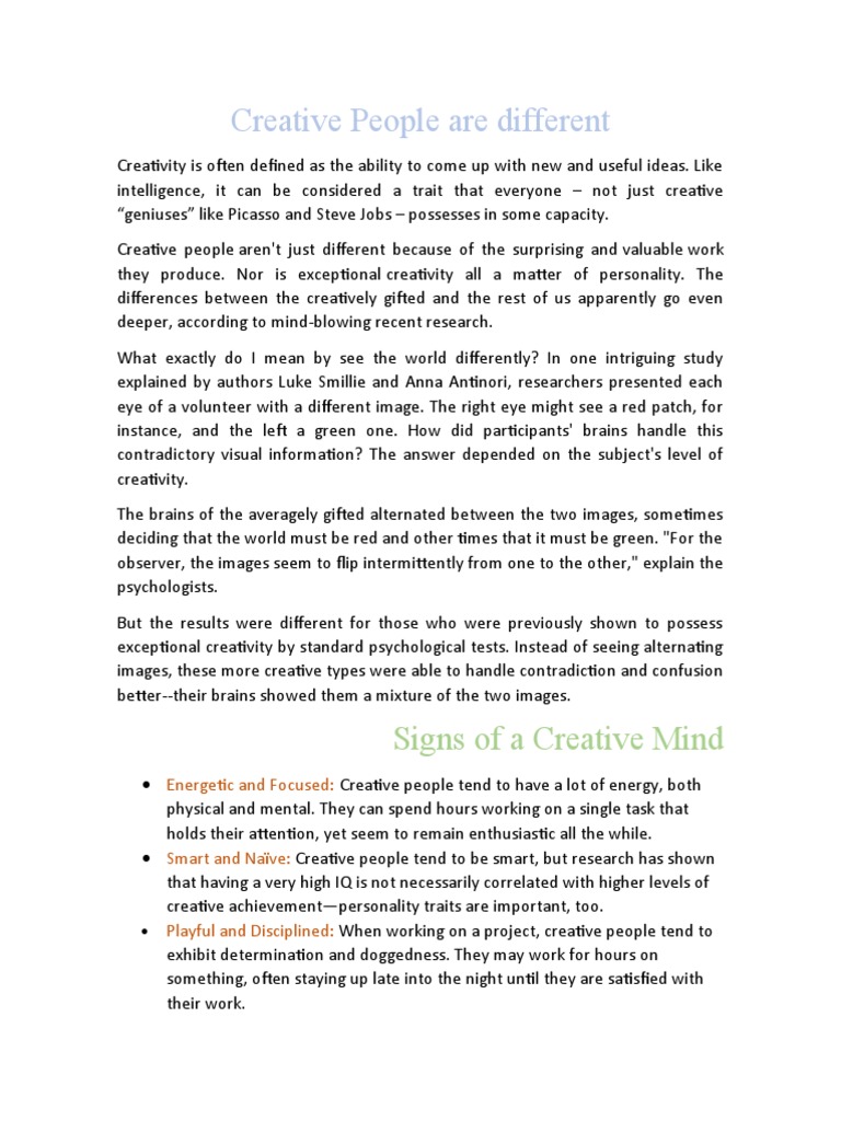 Creative People Are Different | PDF | Creativity | Psychology