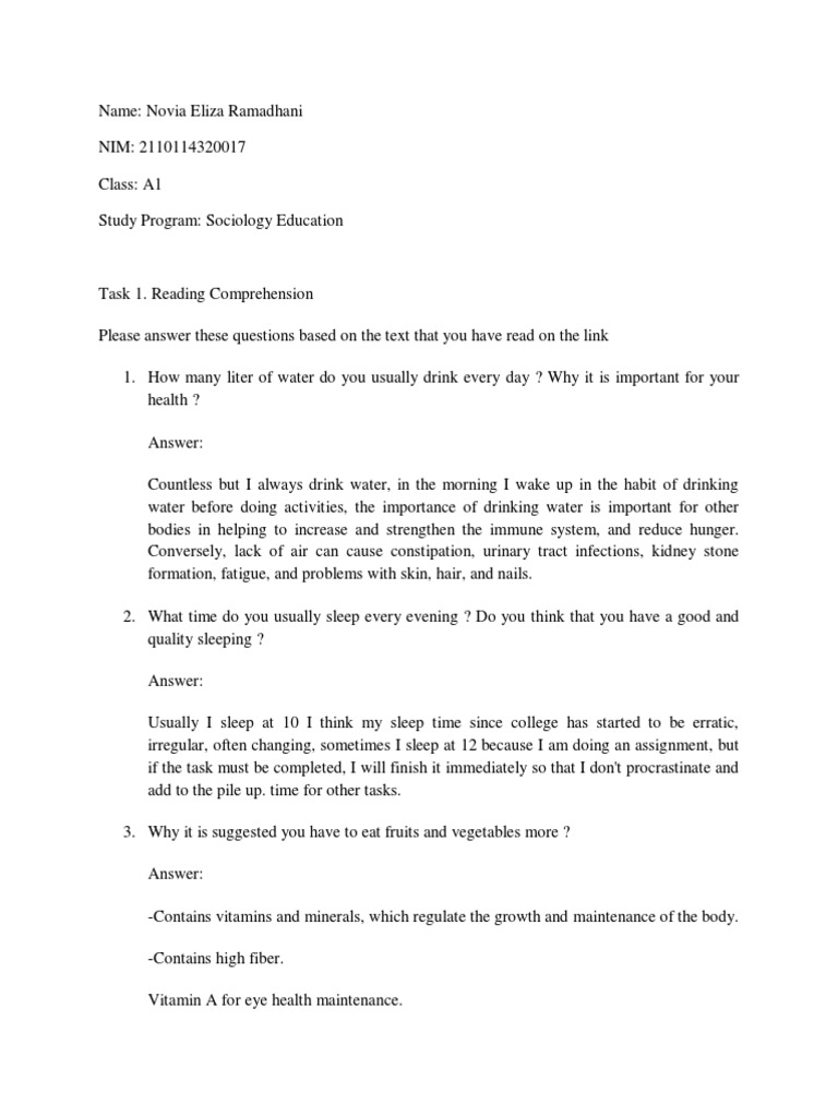 Task 1. Reading Comprehension | PDF | Vitamin | Health Sciences
