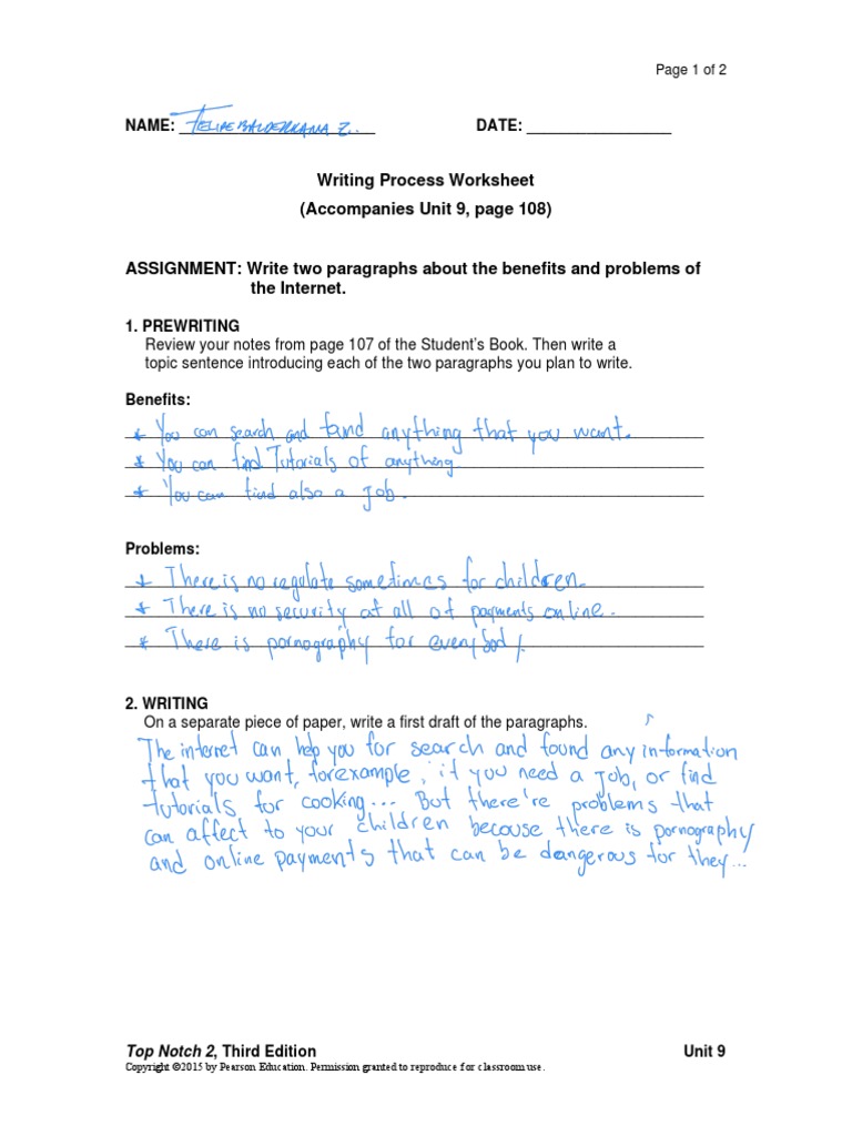 Writing Process Worksheet (Accompanies Unit 9, Page 108) : NAME: - DATE ...