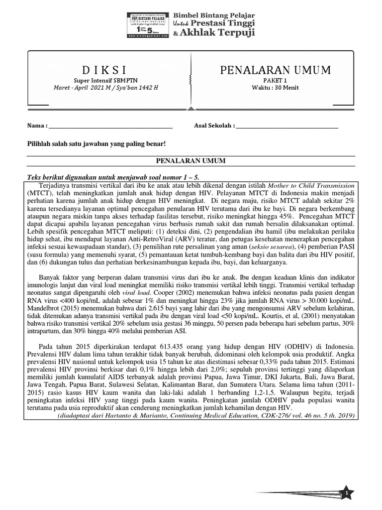 Soal Diksi Si SBMPTN - Pu - Paket 1 Tp. 20-21 | PDF | Ilmu Sosial