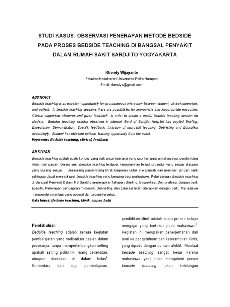 Studi Kasus: Observasi Penerapan Metode Bedside Pada Proses Bedside Teaching Di Bangsal Penyakit ...