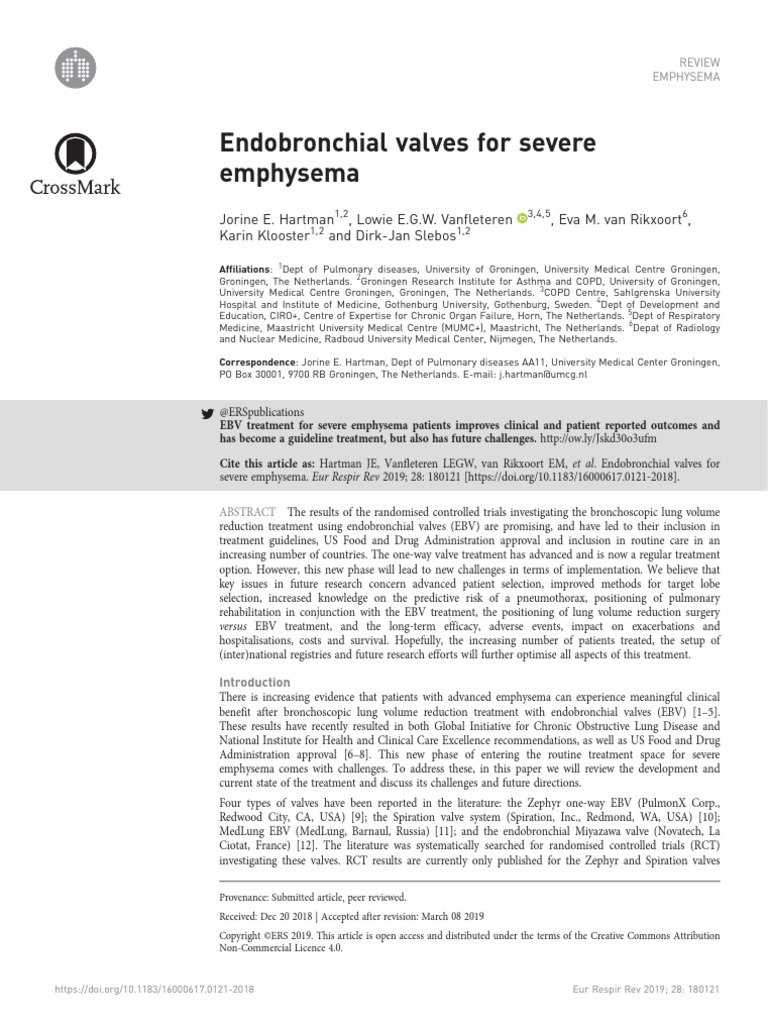 Endobronchial Valves For Severe Emphysema | PDF | Chronic Obstructive ...