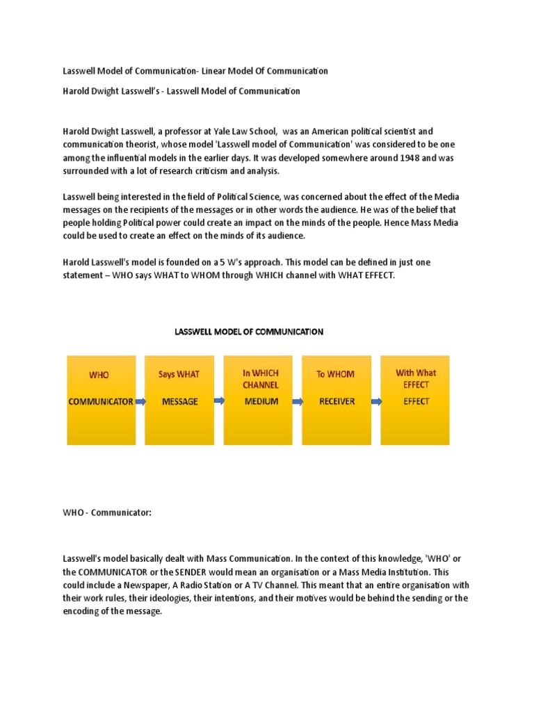 Lasswell Model of Communication | PDF | Communication | Mass Media