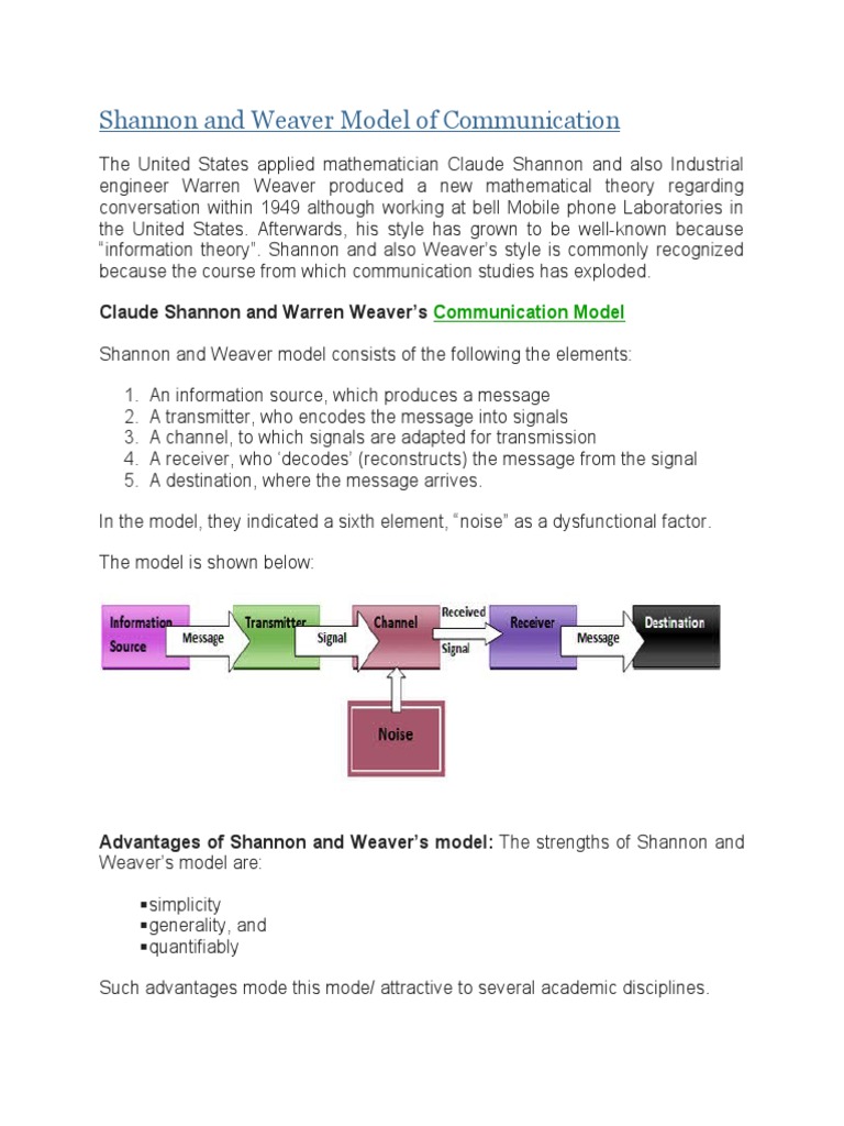 Shannon and Weaver Model of Communication | PDF | Communication ...