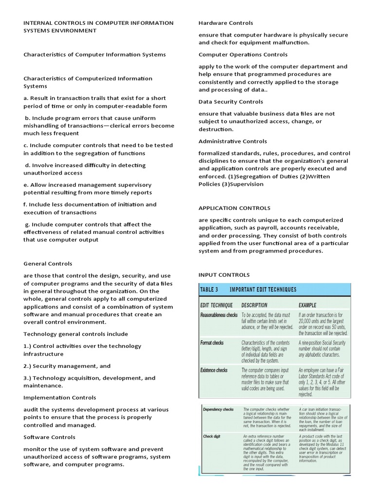 Internal Controls in Computer Information Systems Environment | PDF ...
