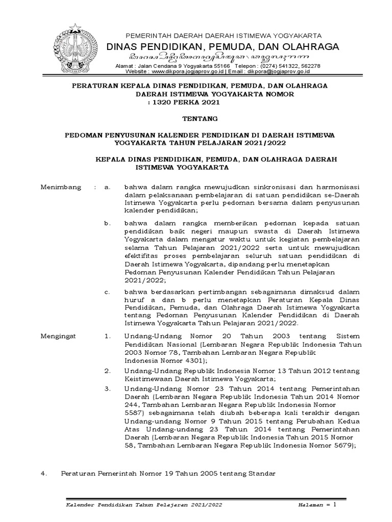 Kaldik TA 2021-2022 Dikpora DIY | PDF