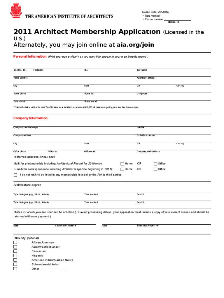 2011 Architect Membership Application: (Licensed in The U.S.) | PDF ...