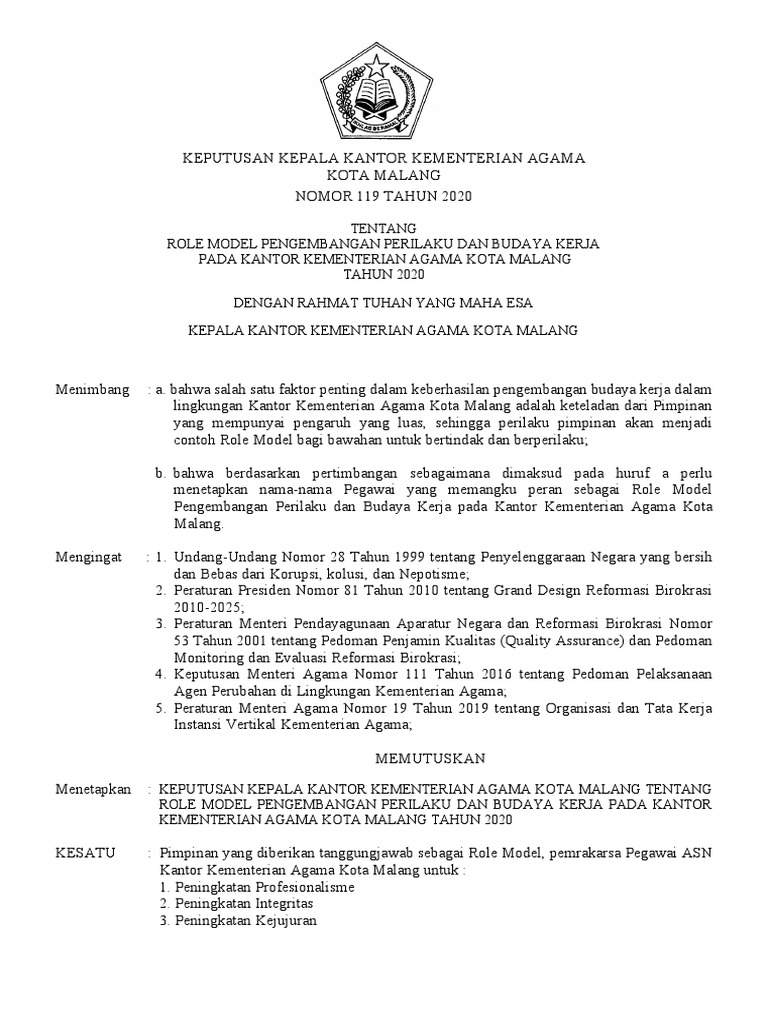 SK Role Model Kemenag Kota Malang | PDF