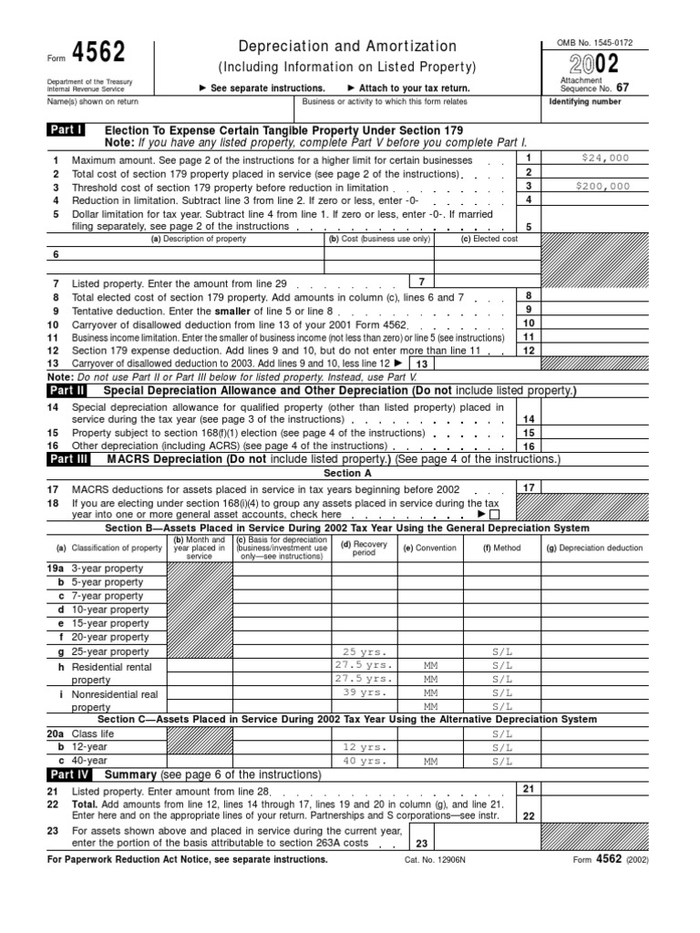 IRS Form 4562: Depreciation Guide | PDF | Depreciation | Tax Deduction