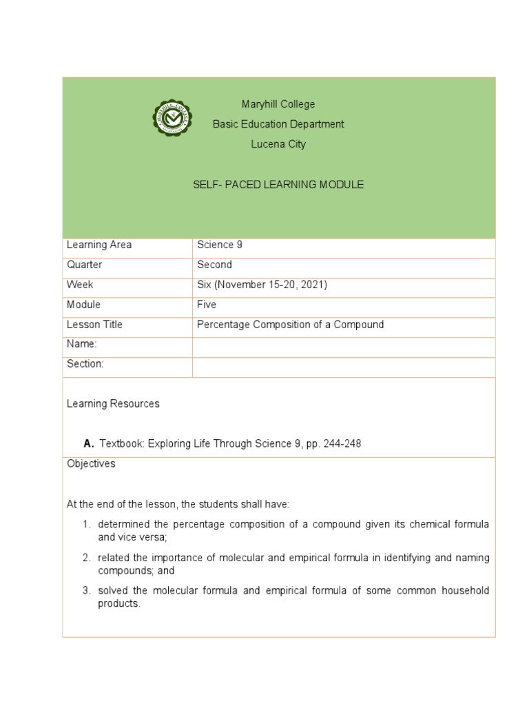 Science 9 Module 5 | PDF | Chemical Substances | Chemical Compounds