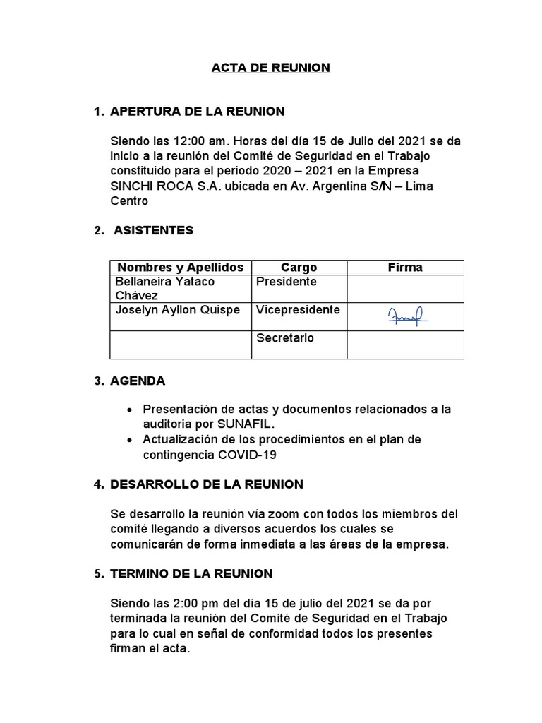 Acta de Reunion | PDF