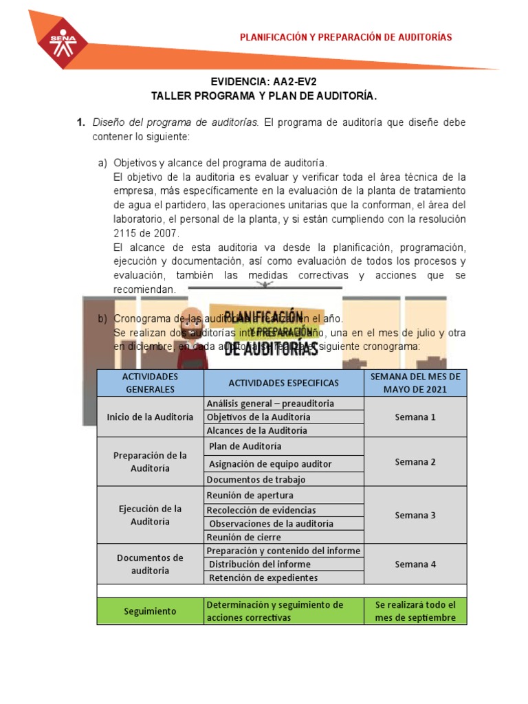 Formato Evidencia AA2 Ev2 Taller Programa y Plan de Auditoria | PDF | Auditoría | Planificación
