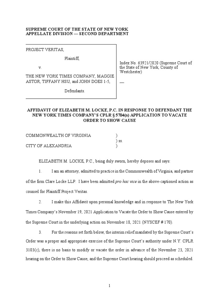 LLocke Affidavit in Response To CPLR 5704 Application | PDF ...
