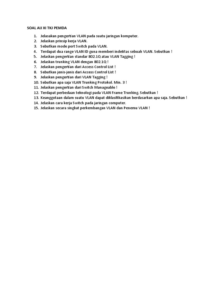 SOAL UTS Administrasi Infrastruktur Jaringan XI TKJ PEMDA | PDF