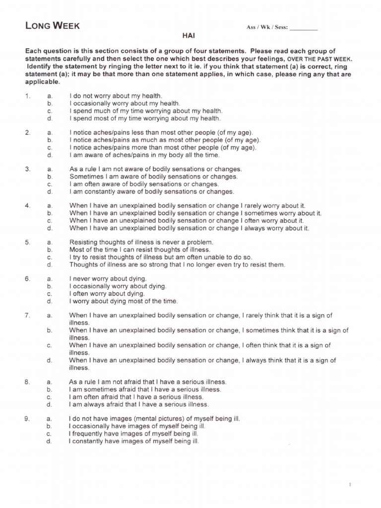 Health Anxiety Inventory (Hai) Long Week PDF | PDF